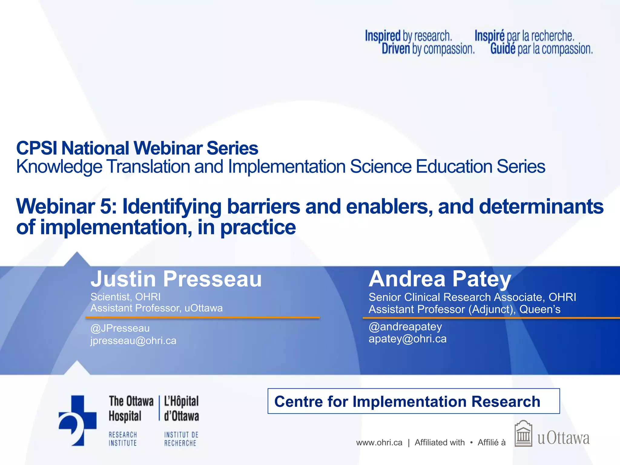 Webinar 5: Identifying barriers and enablers, and determinants, in ...