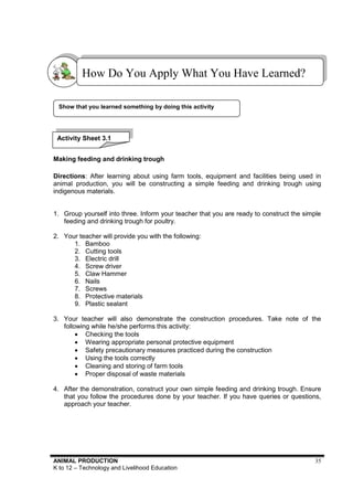 K to 12 animal production learning module | PDF