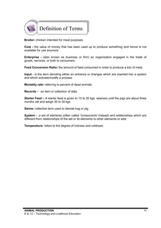 K to 12 animal production learning module | PDF