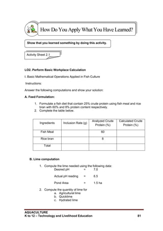 K to 12 Aquaculture Learning Module | PDF