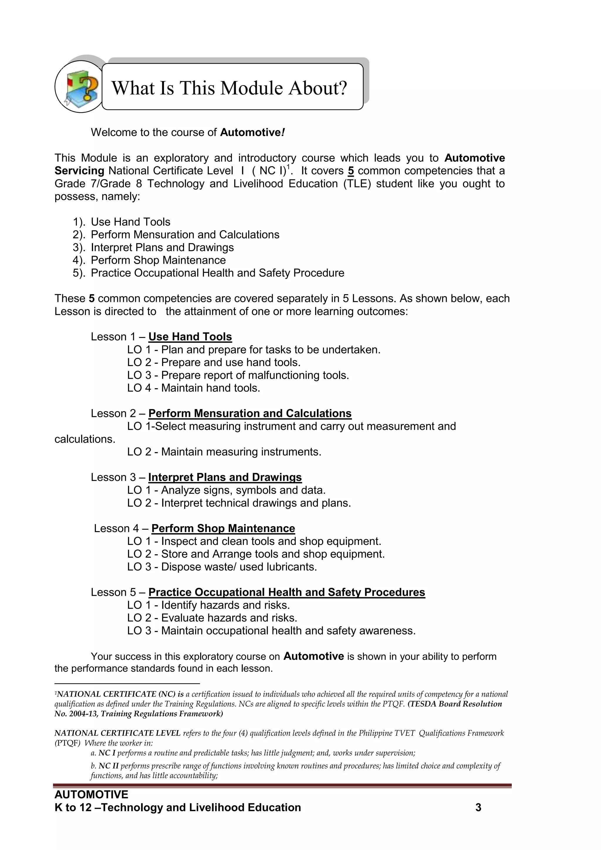 K to 12 automotive learning module | PDF