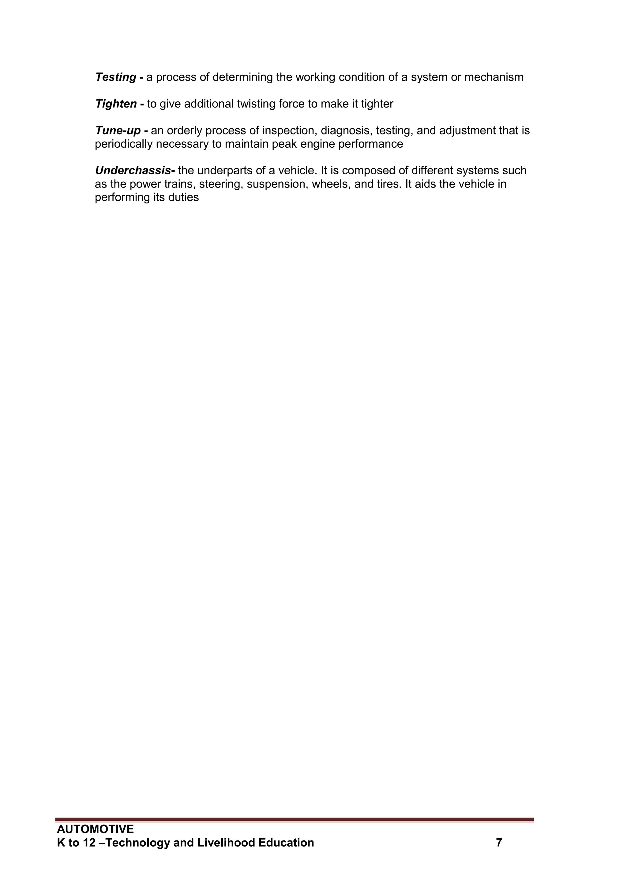 K to 12 automotive learning module | PDF