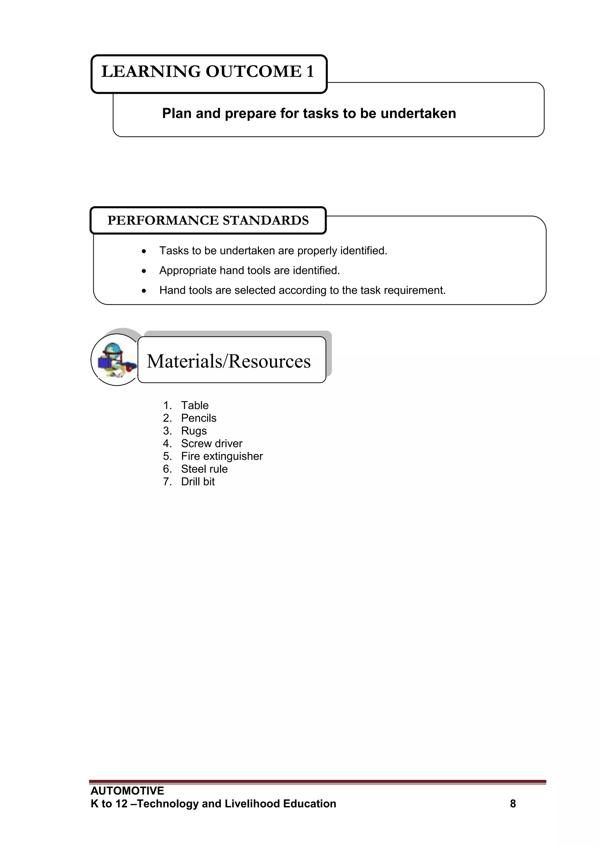 K to 12 automotive learning module | PDF