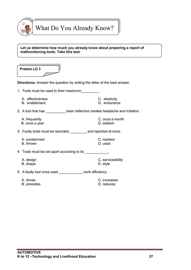 K to 12 automotive learning module | PDF | Automotive Industry | Industries