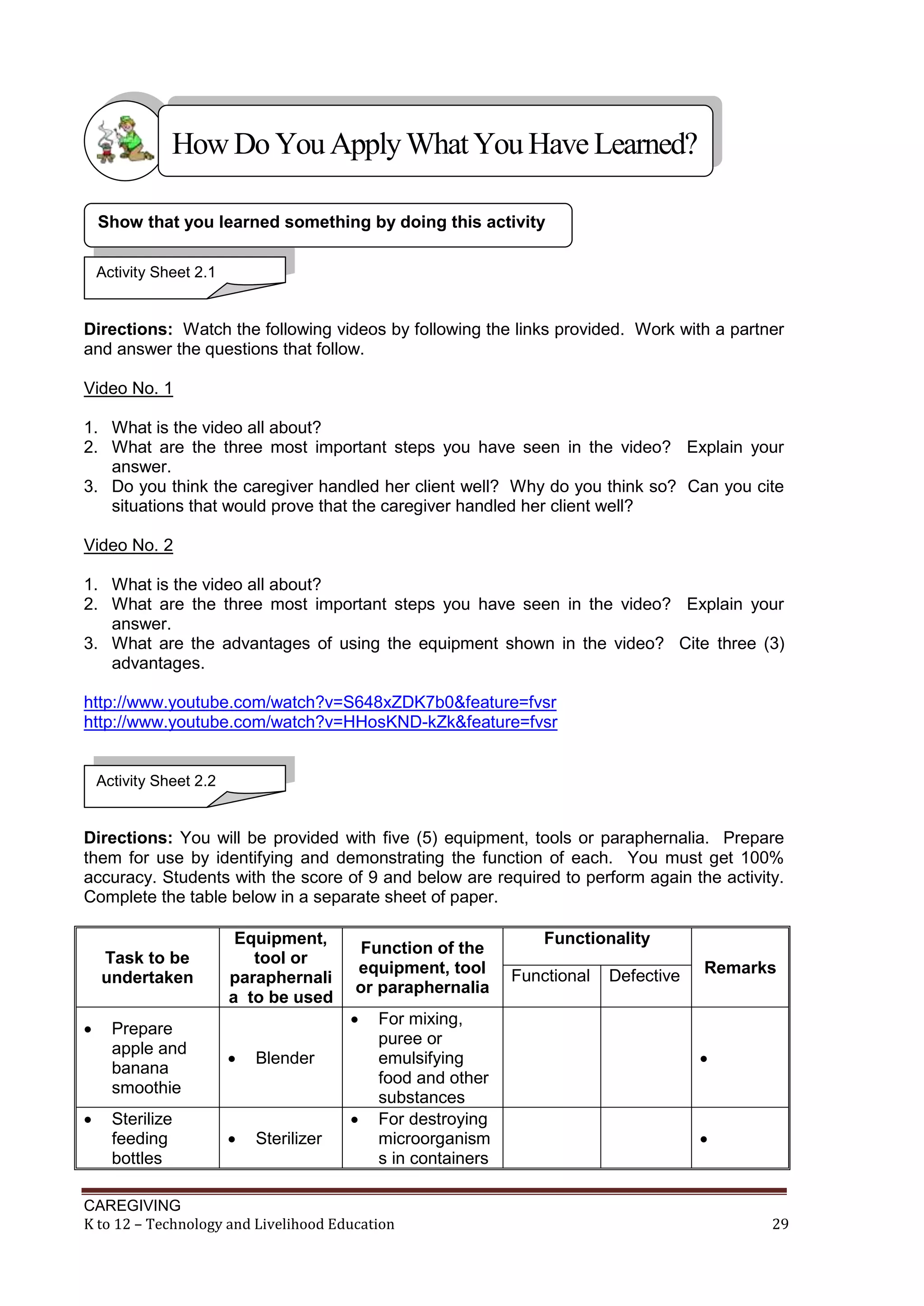 K to 12 caregiving learning modules | PDF