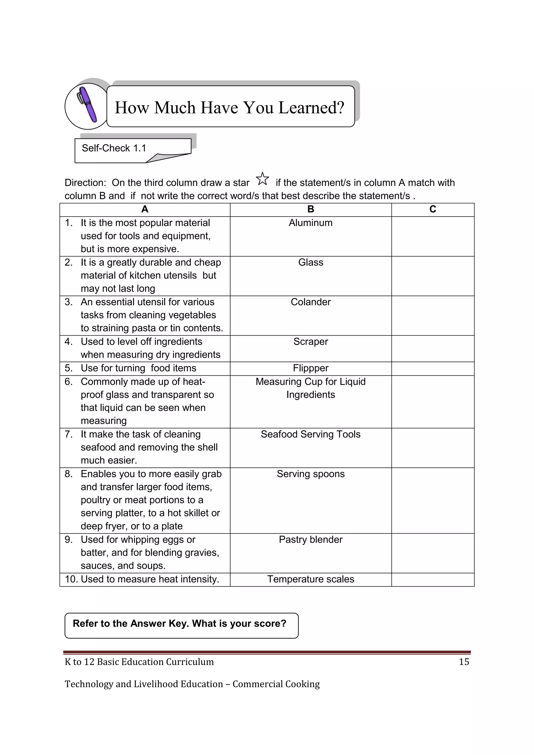 K to 12 commercial cooking learning module | PDF