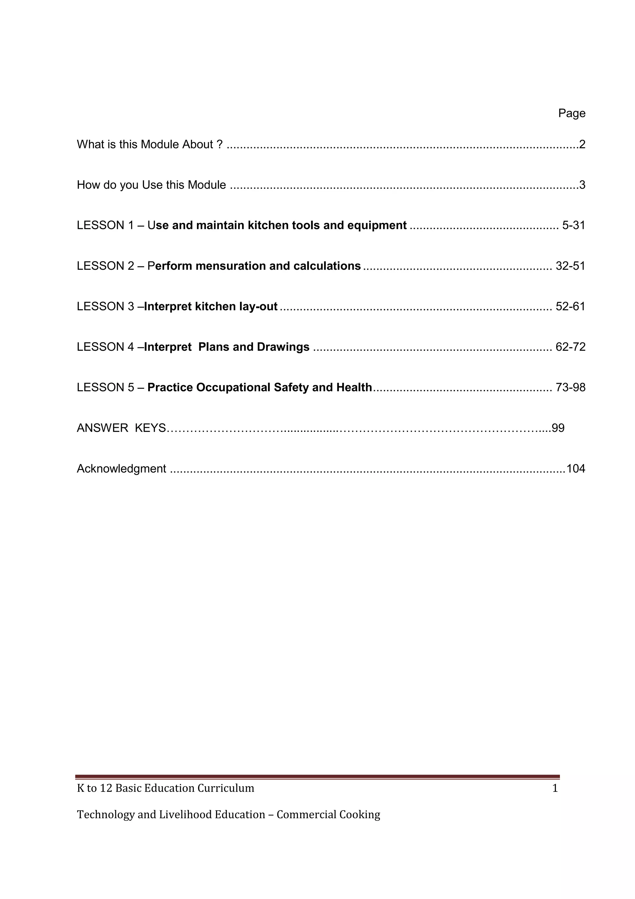K to 12 commercial cooking learning module | PDF