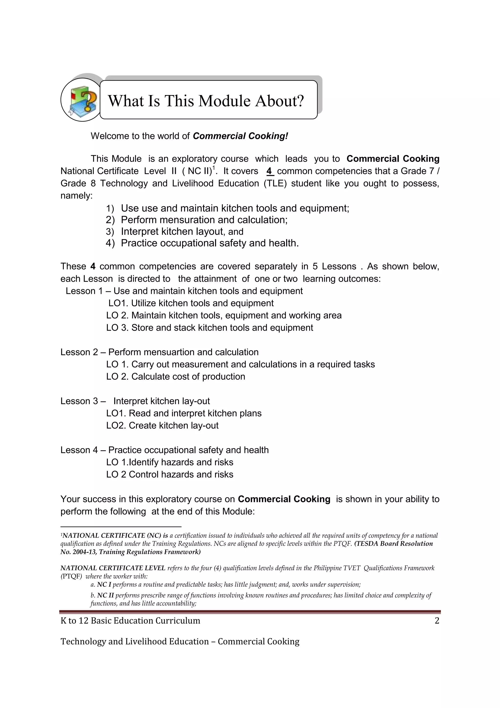 K to 12 commercial cooking learning module | PDF