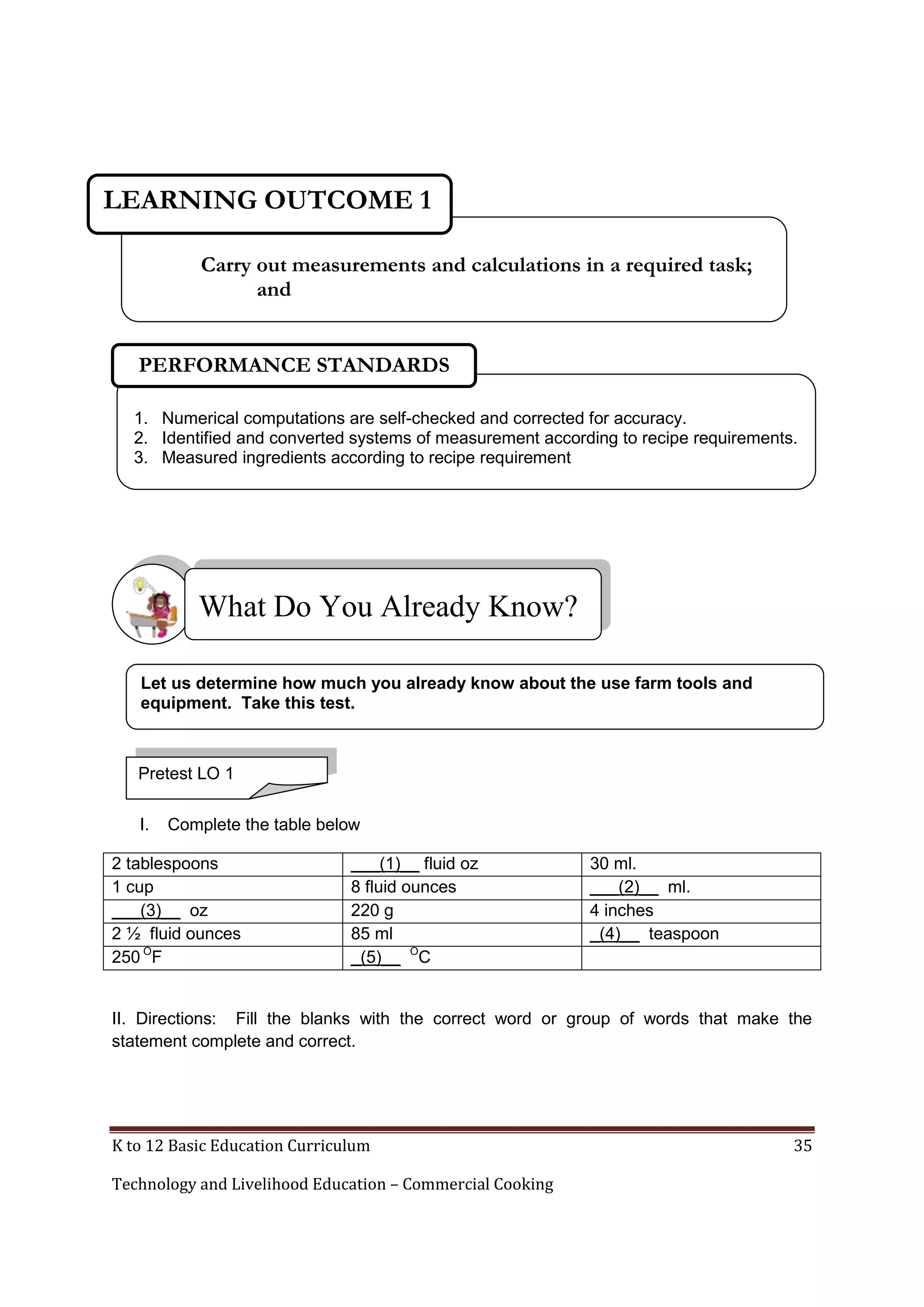 K to 12 commercial cooking learning module | PDF | Education