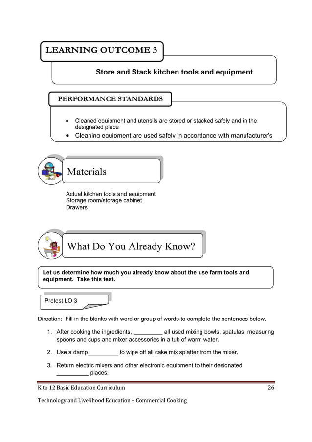 K to 12 commercial cooking learning module | PDF | Education