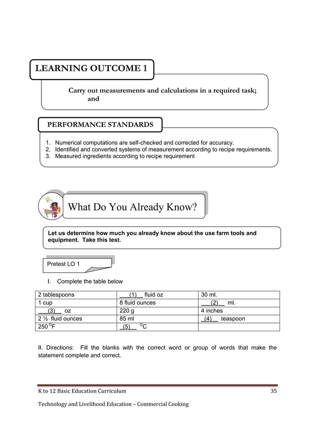 K to 12 commercial cooking learning module | PDF | Education