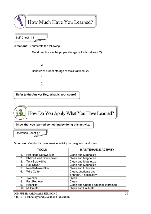 K to 12 computer hardware servicing | PDF