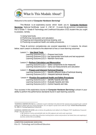 K to 12 computer hardware servicing NCII | PDF