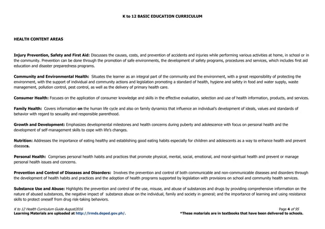 K_to_12_Curriculum_Guide_HEALTH (MAPEH).pdf | Children\'s Health ...