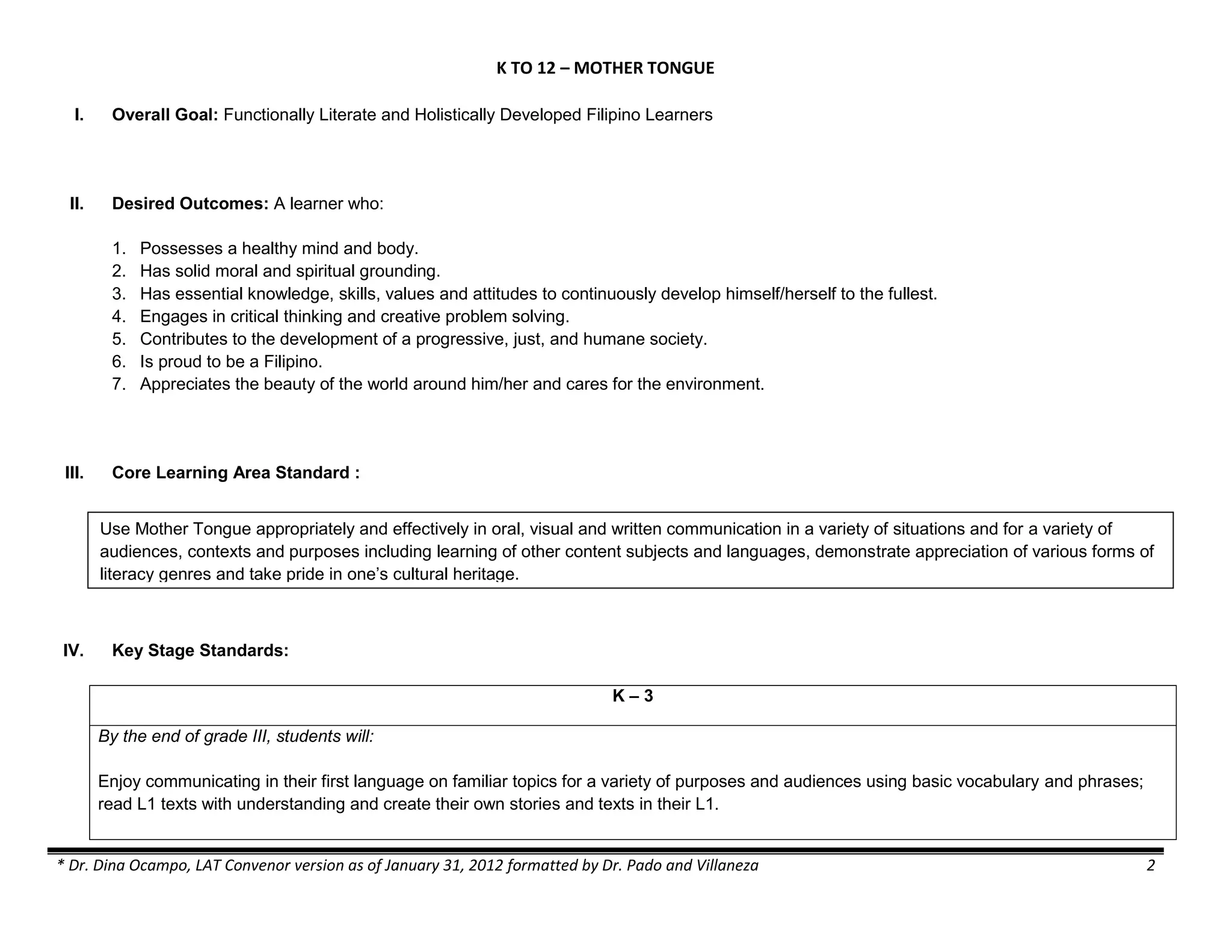K to 12 Curriculum Guide on Mother Tongue for Grade 1 | PDF