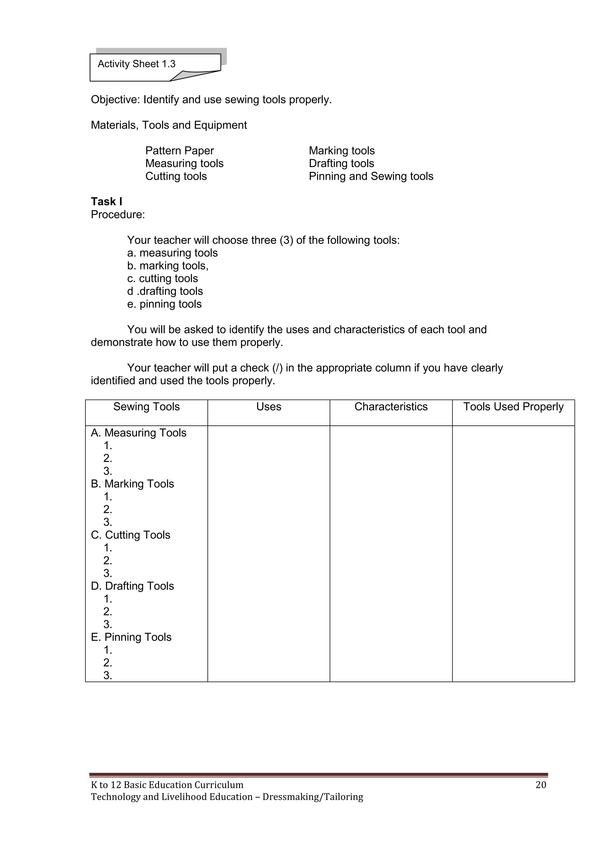 Dressmaking Learning Module K-12 | PDF