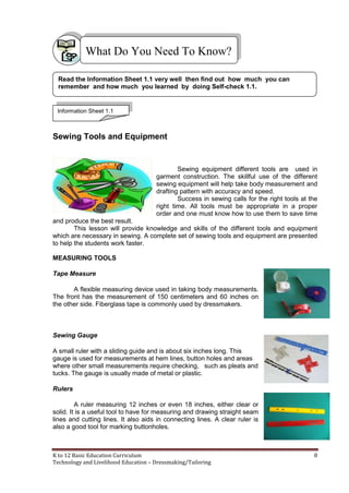 K to 12 dressmaking and tailoring learning modules | PDF
