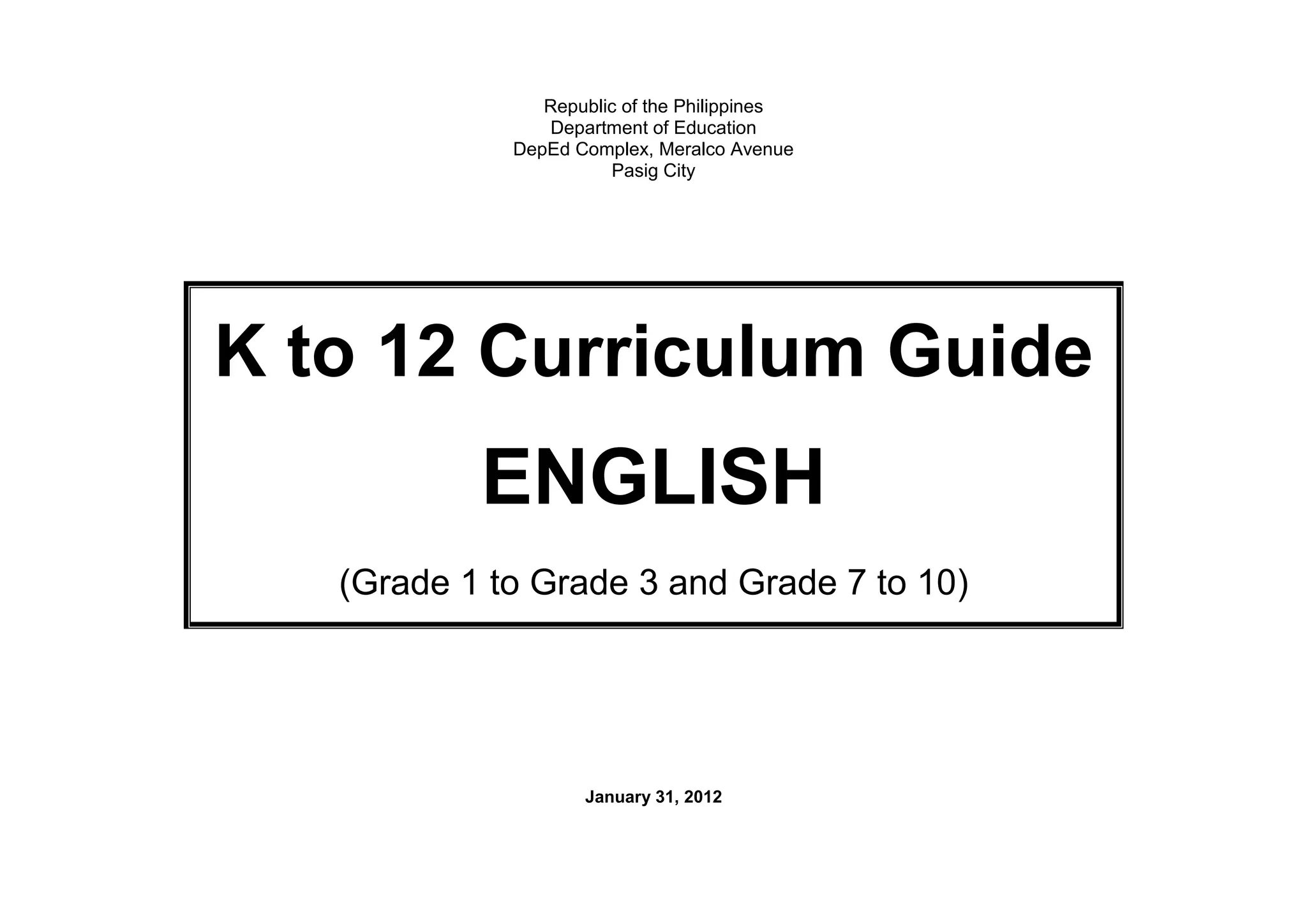 K to 12 English Curriculum Guide | PDF