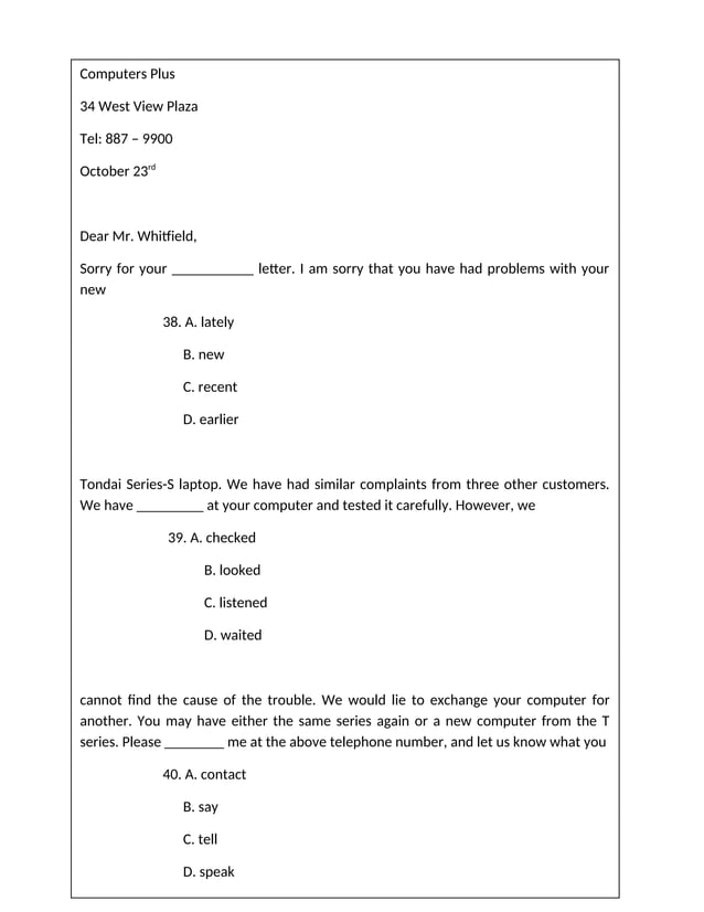 ĐÊ KT PART 6 reading-ĐÊ KT PART 6 reading | PDF