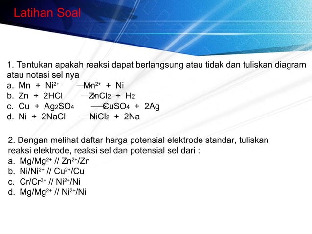 Materi Elektrokimia kelas XII terbagi menjadi sel Volta dan sel ...