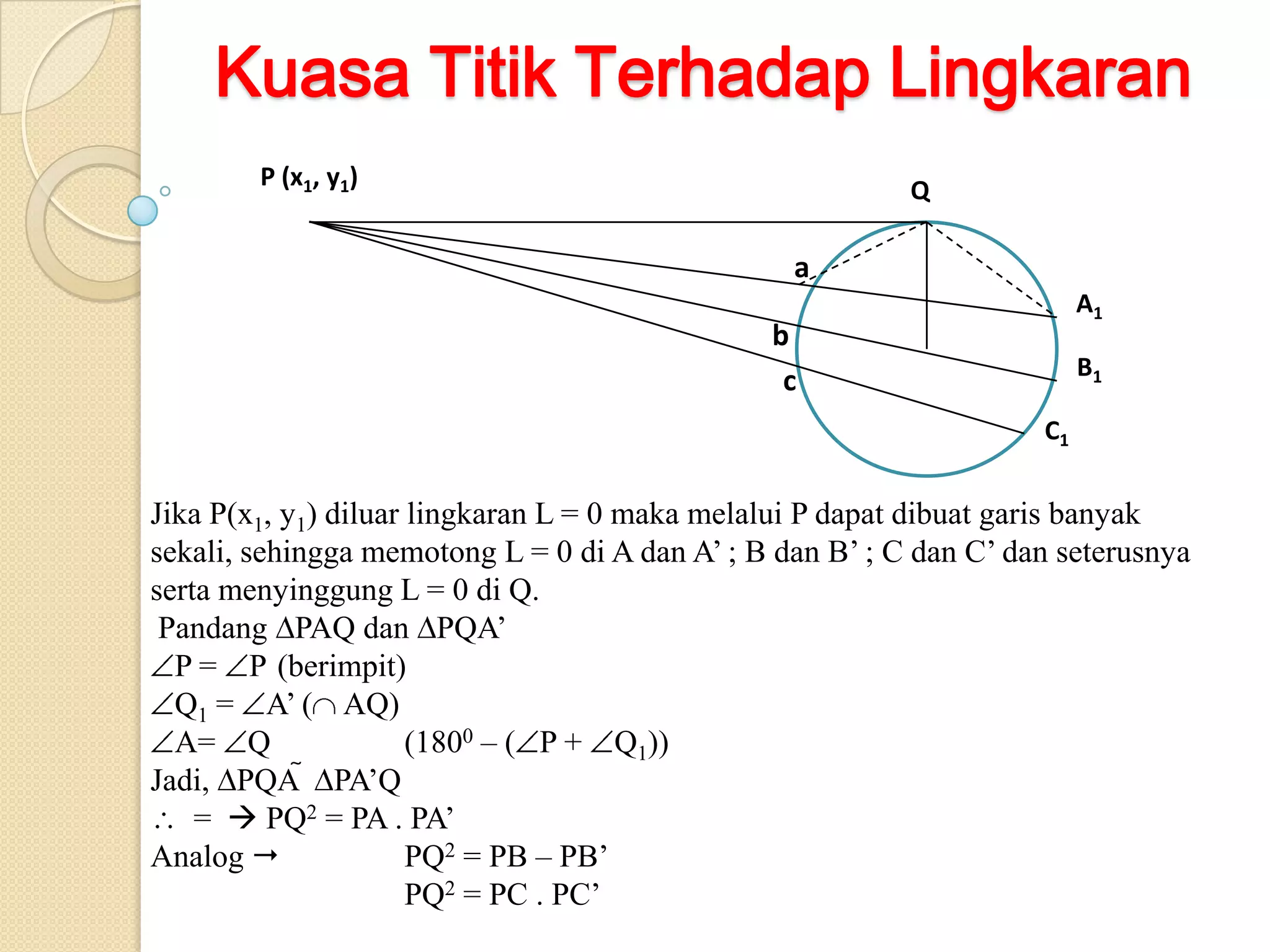 Kuasa titik terhadap lingkaran geometri | PPTX