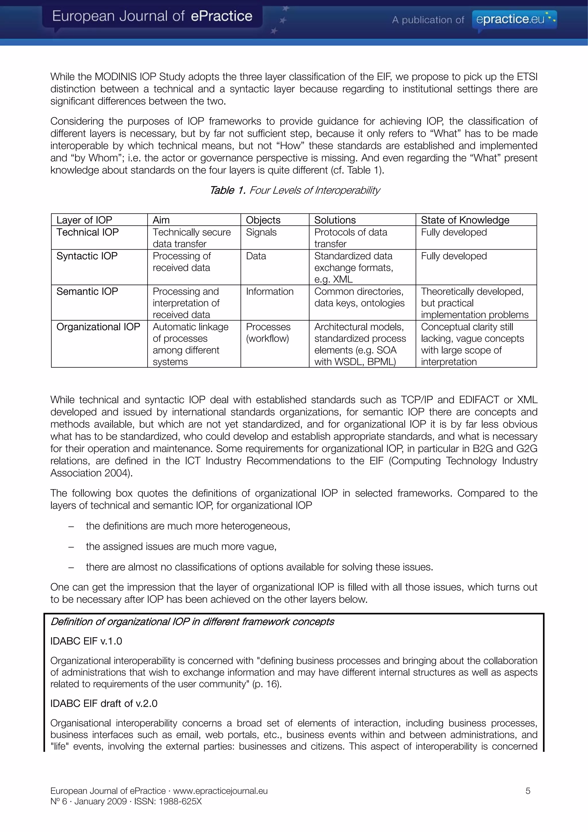Three dimensions of organizational interoperability. Insights from ...