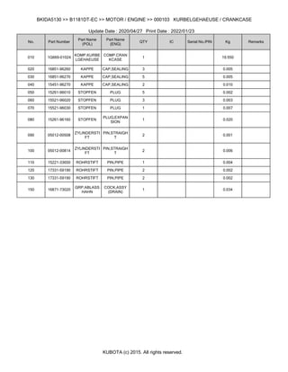 Kubota B1181DT-EC Tractor Parts Catalogue Manual Instant Download.pdf