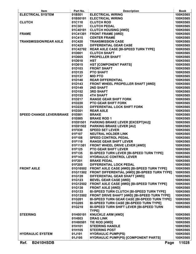 Kubota b2410 hsdb tractor parts catalogue manual | PDF