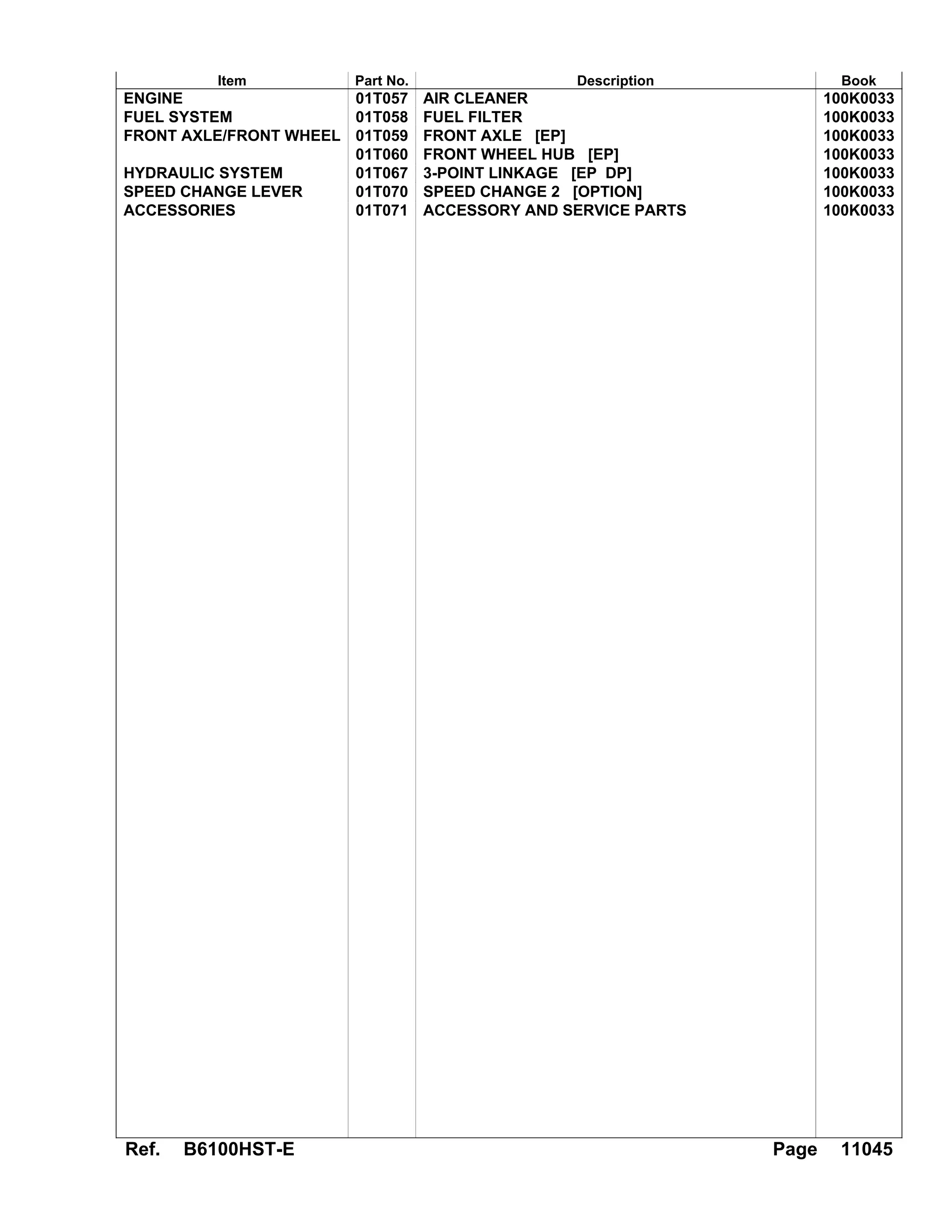 Kubota b6100 hst e tractor parts catalogue manual | PDF