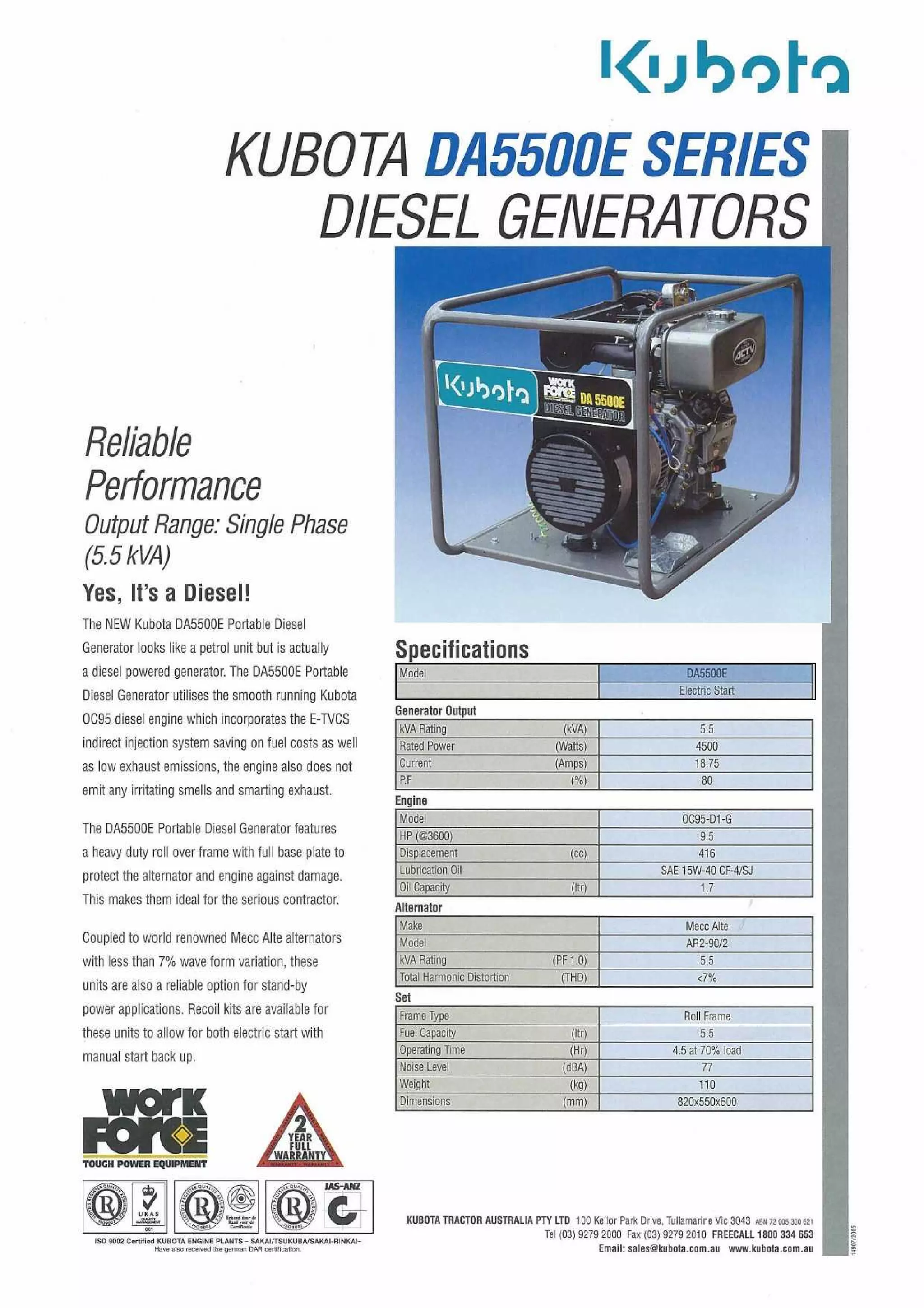 All Class Construction - Kubota Diesel Generators | PDF