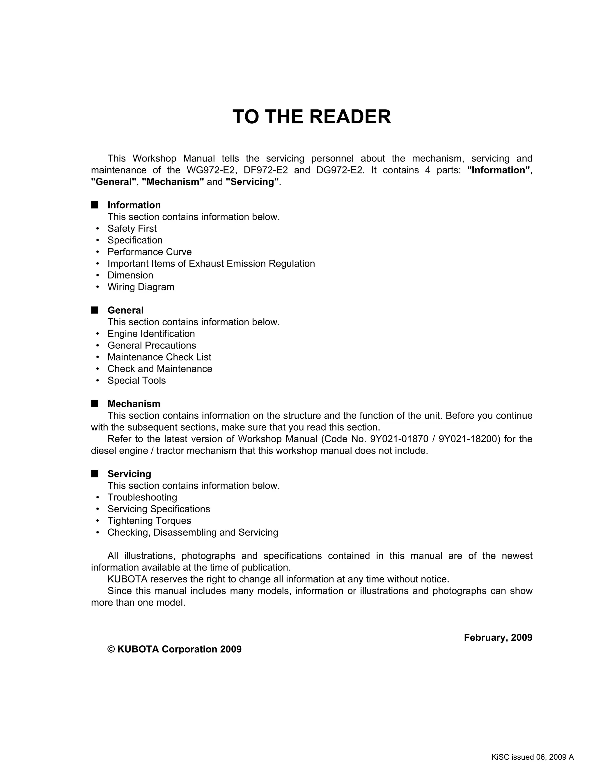 Kubota wg972 e2 natural gas engine service repair manual | PDF