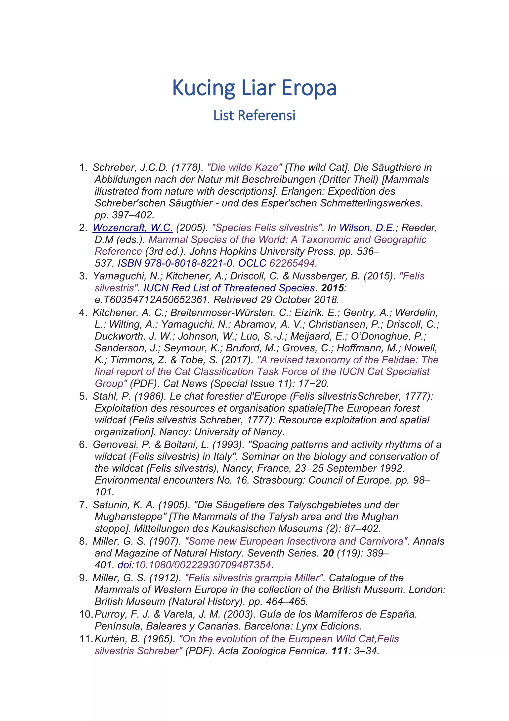 Referensi List Kucing Liar Eropa | PDF