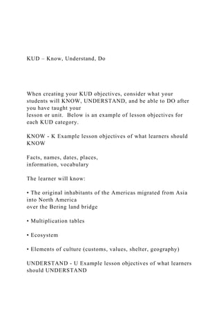 KUD – Know, Understand, Do When creating your KUD.docx | Educational ...