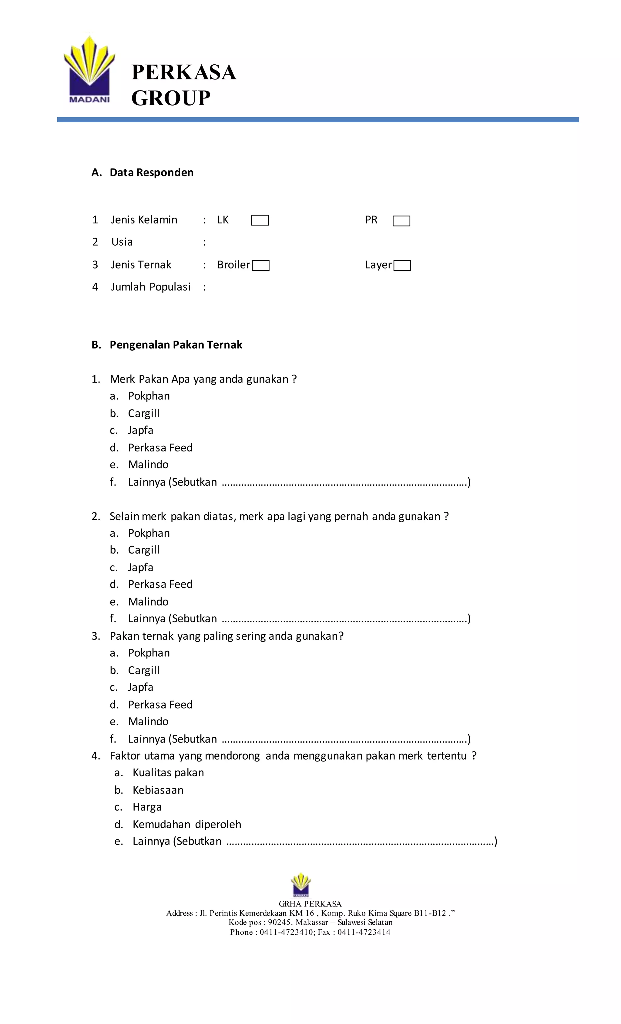 Kuesioner perkasa (Customer Pakan ) | DOCX