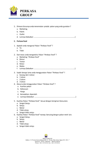 Kuesioner perkasa (Customer Pakan ) | DOCX