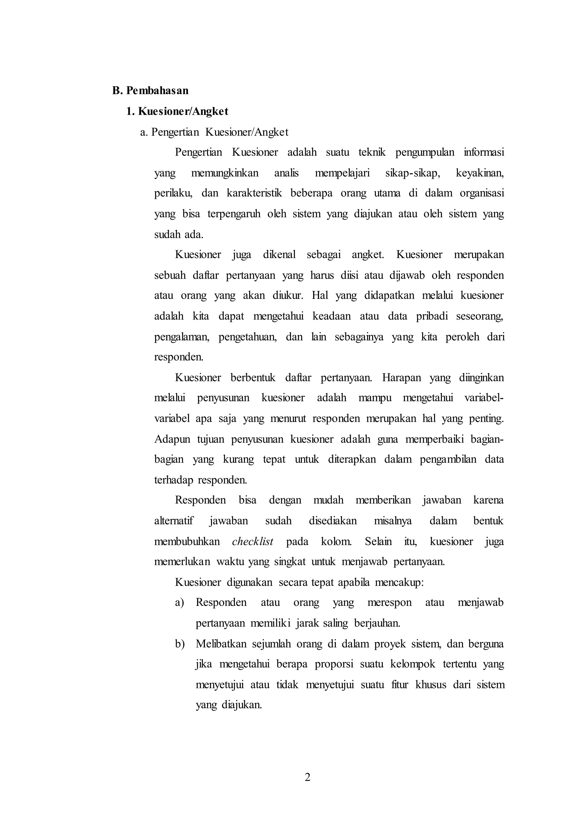 Kuesioner, angket, wawancara | DOCX