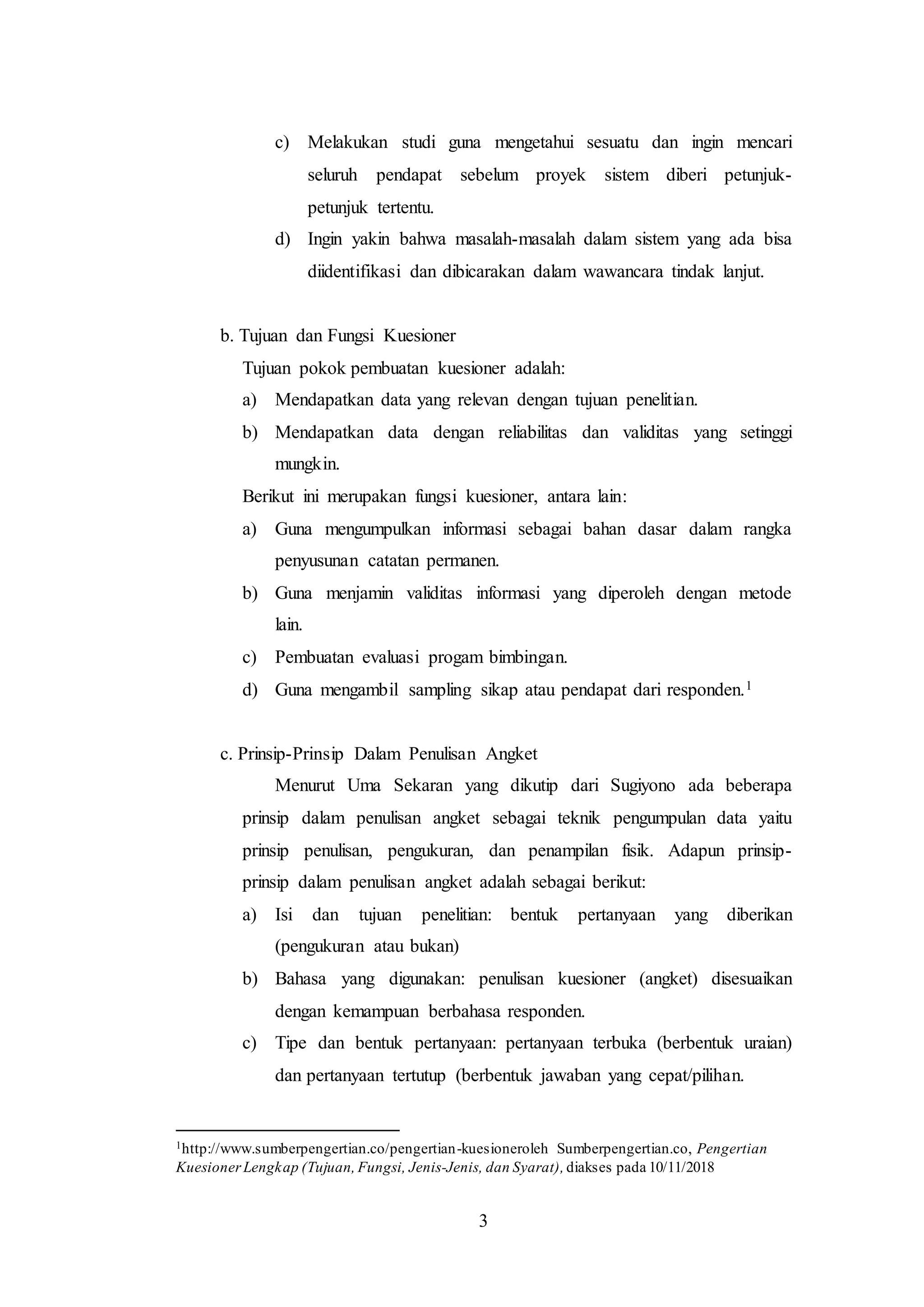 Kuesioner, angket, wawancara | DOCX