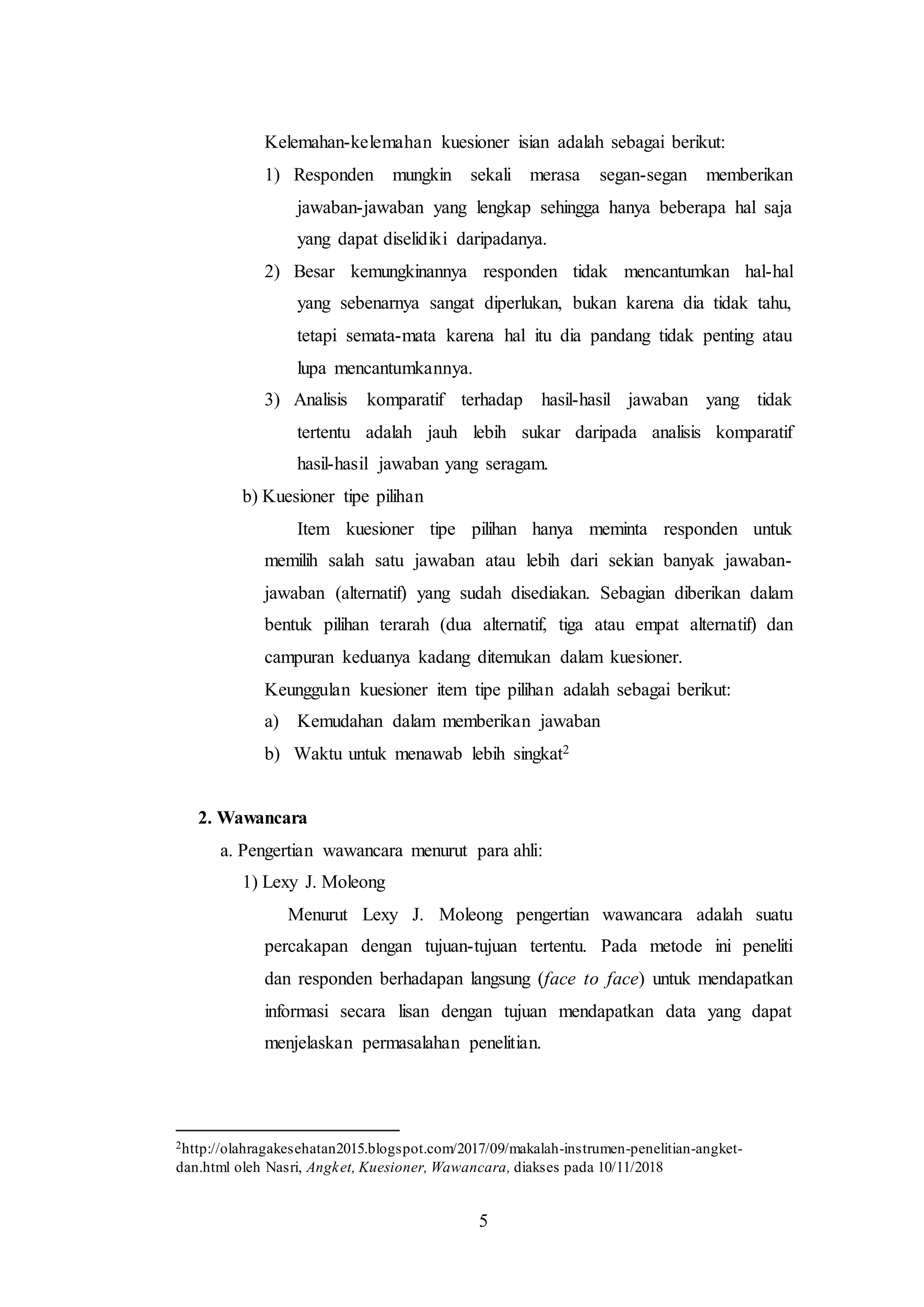 Kuesioner, angket, wawancara | DOCX