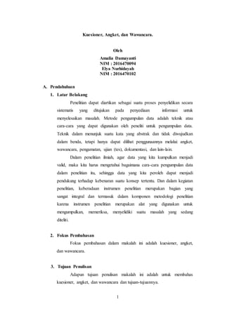 Kuesioner, angket, wawancara | PDF