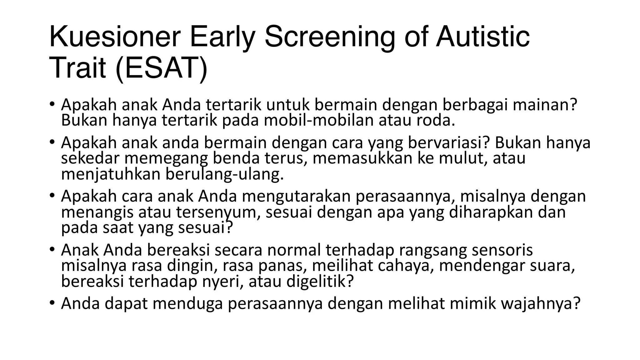 Kuesioner ESAT.pdf autism screening 12 months pediatric | PDF