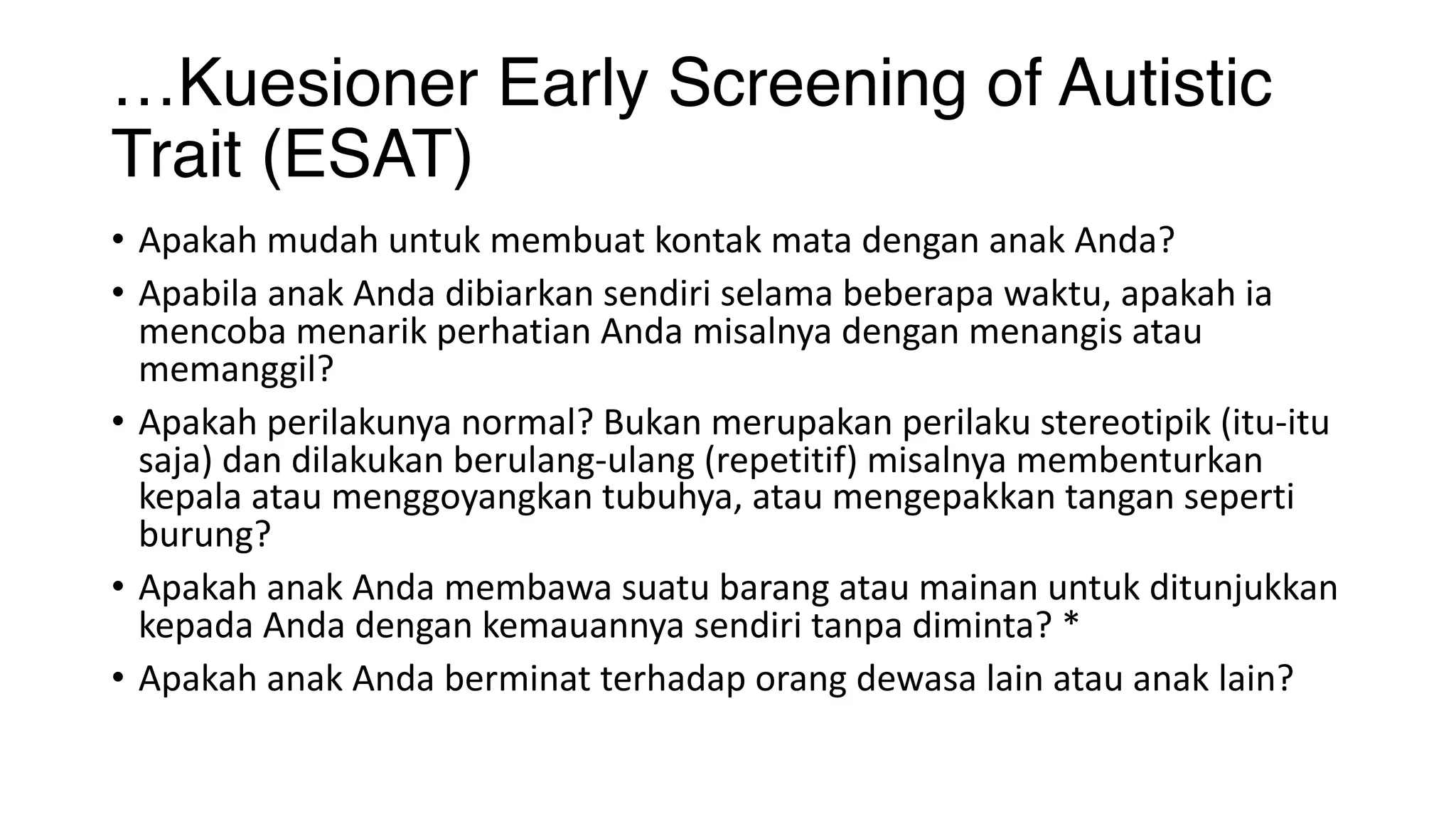 Kuesioner ESAT.pdf autism screening 12 months pediatric | PDF