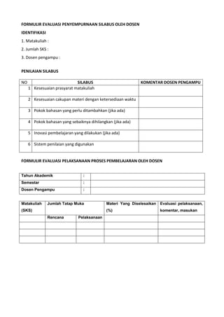 Kuesioner evaluasi proses pembelajaran oleh mahasiswa | DOCX