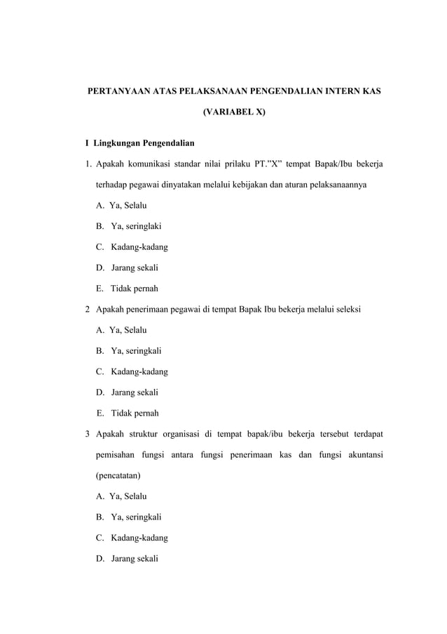 Kuesioner pengendalian intern | DOC