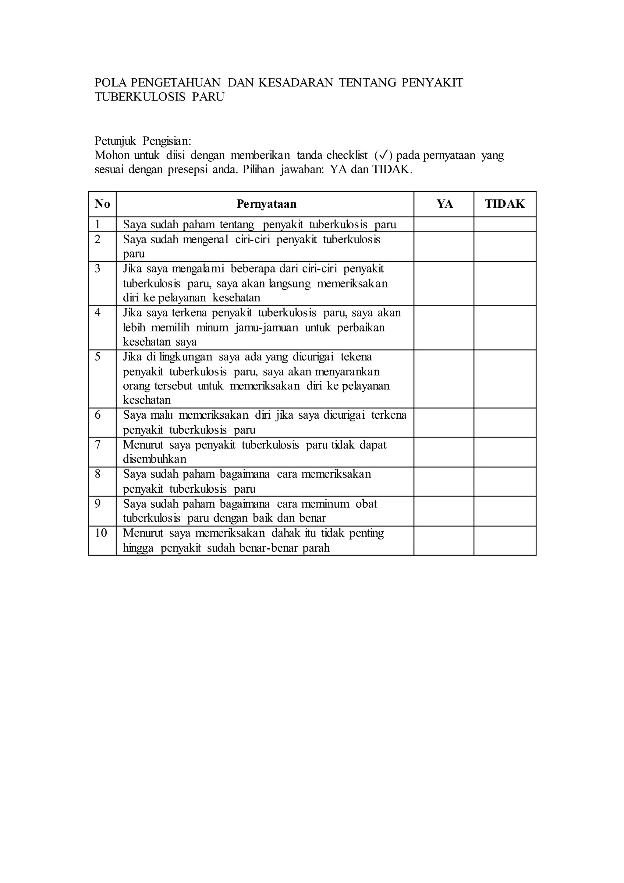 Kuesioner post penyuluhan mini project | DOCX