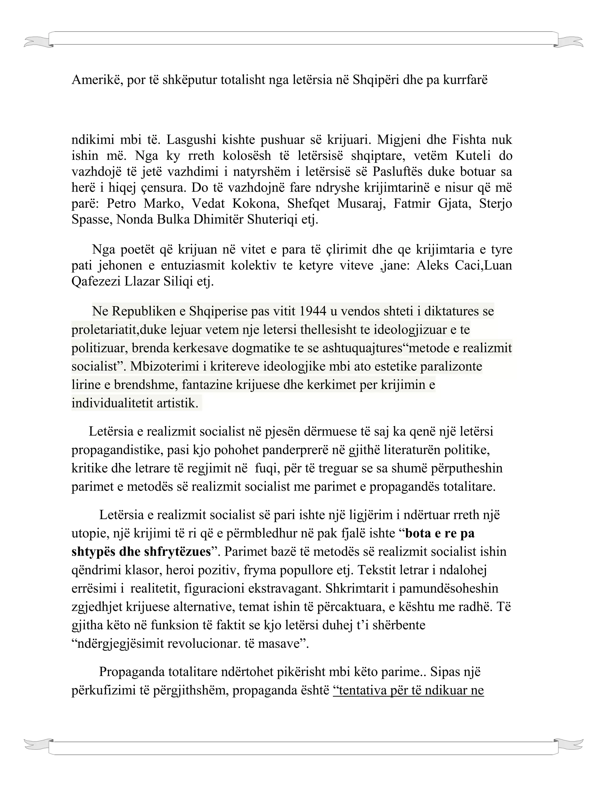 Kufizimet e letersise gjate diktatures | DOCX
