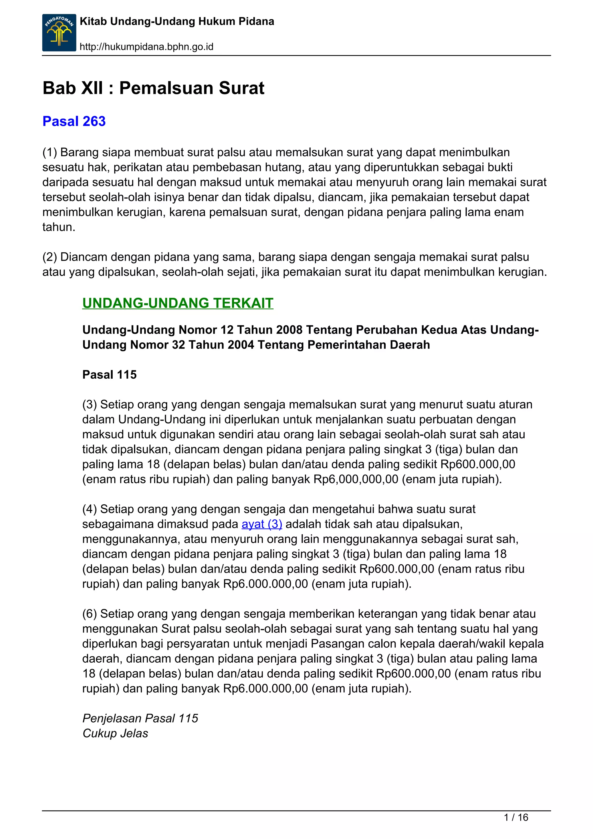 Kuhp bab-xii-pemalsuan-surat | PDF