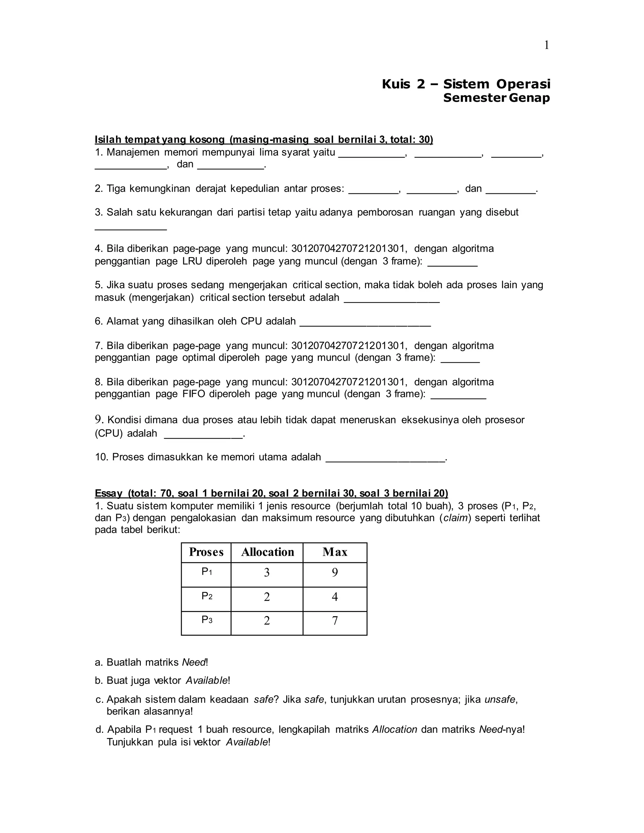 Kuis 2 so piksi ganjil 14 | DOCX