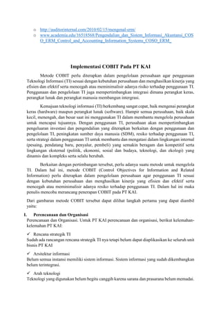 SI & PI, Riri Pratiwi, Prof. Hapzi Ali, Kerangka Pengendalian : COBIT, COSO dan ERM, Universitas ...