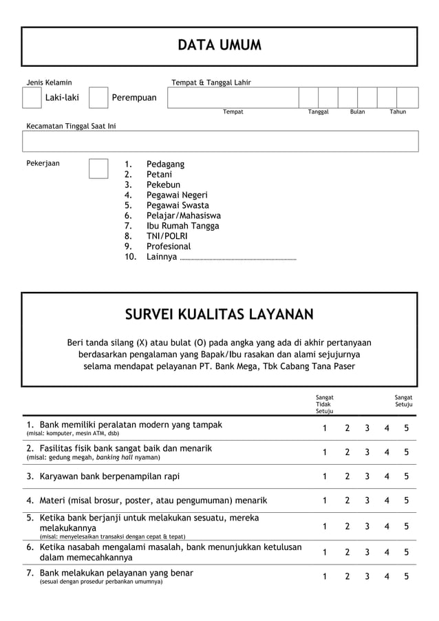 Kuisioner SERVQUAL untuk Tesis Magister Manajemen UNMUL Samarinda | PDF
