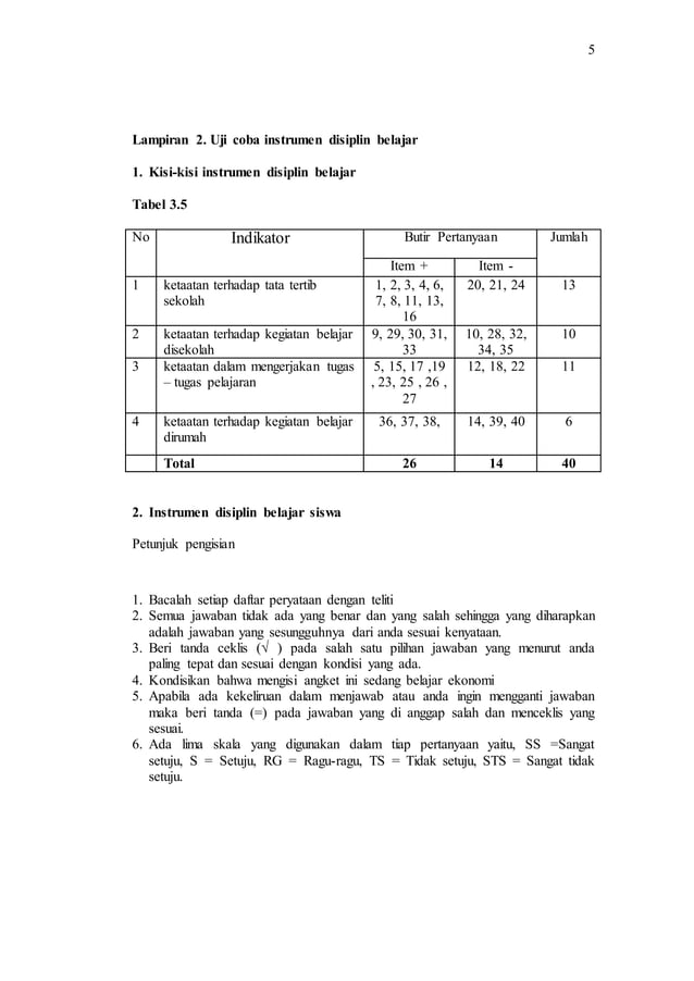 Kuisioner HUBUNGAN ANTARA GAYA BELAJAR DAN DISIPLIN DENGAN HASIL BELAJAR EKONOMI SISWA KELAS X1 ...